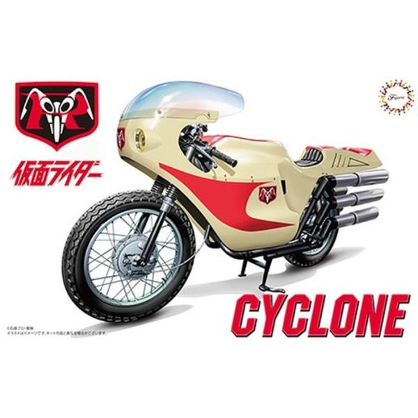 「サイクロン号」が1/12プラスチックモデルで登場。仮面ライダー1号が最初に使用したオンロード型の超高性能バイク。第1−14話に登場しました。