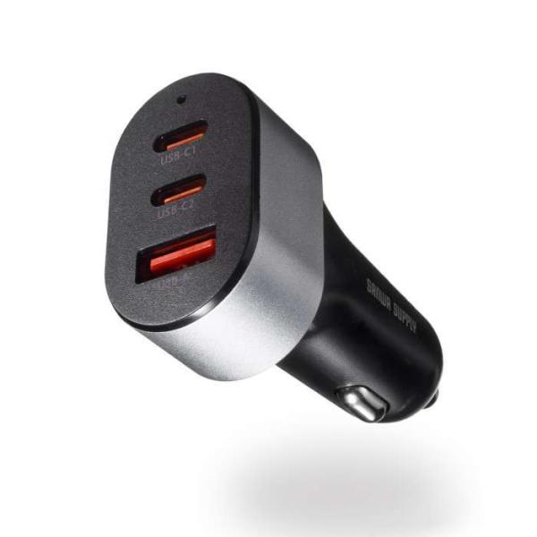 ●USB PD（Power Delivery）規格に対応したカーチャージャーです。●Type-Cポート×2、Type-Aポート×1の計3ポートを搭載してします。●USB Type-Cポート（USB-C1）は、最大67WまでのUSB PD出力...