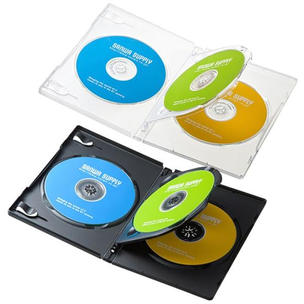 一般的なセルDVDと同じ標準サイズ（厚さ14mm）の3枚収納DVDトールケースです。カラーバリエーションは、ブラック(JAN：4969887314616/品番：DVD-TN3-10BKN)、クリア(JAN：4969887314623/品番：...
