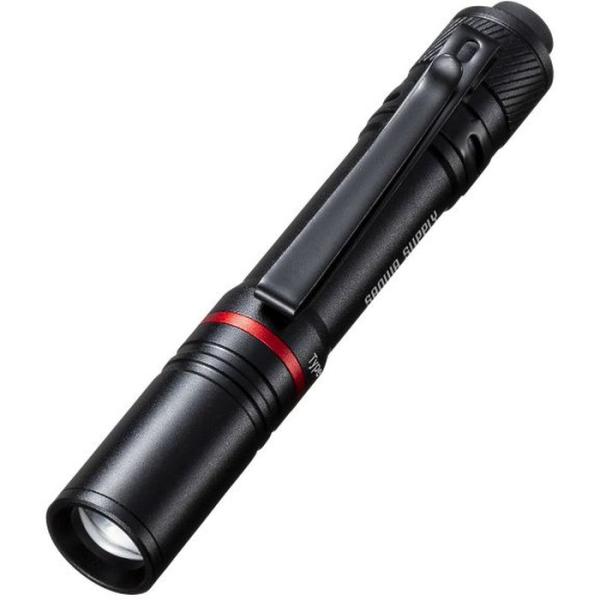 ●USB充電式のペン型LEDライト。 ●別売りの単4乾電池でも使用可能。 ●先端を回せば、スポット・ワイド照射の切替が可能。 ●照射スイッチ操作で3種類の照射モードを選べます。 ●2種類のクリップ固定が可能。 ●IPX4の防滴規格相当です。