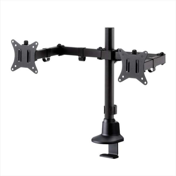 ●2台のモニターを左右で設置できるモニターアームです。●クランプ式、グロメット式の取付けが可能です。●クランプ金具の奥行きがわずか38mmの薄型ショートクランプタイプなので、バックパネルのあるデスクにも取付けしやすくなって　います。●目線の...