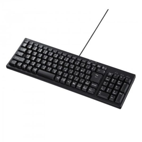 幅400mm以下のコンパクトサイズでありながら、テンキー付きのフルキーボードです。USB2.0ハブを2ポート内蔵しています。USBヘッドセットやUSBメモリなどの接続に便利です。キーピッチはスタンダードキーボードと同じ19mmキーピッチです...