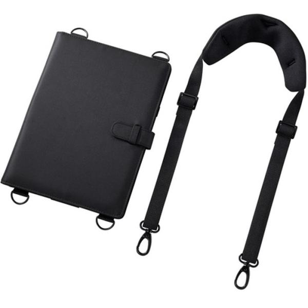 四隅の伸縮ゴムで固定し、10.1インチまでの様々なタブレットに対応します。※機種によっては四隅のゴムベルトとボタンが重なり、操作に支障をきたす場合があります。ショルダーベルト付きで、立ったままタブレットを操作できるケースです。ベルトを付け替...