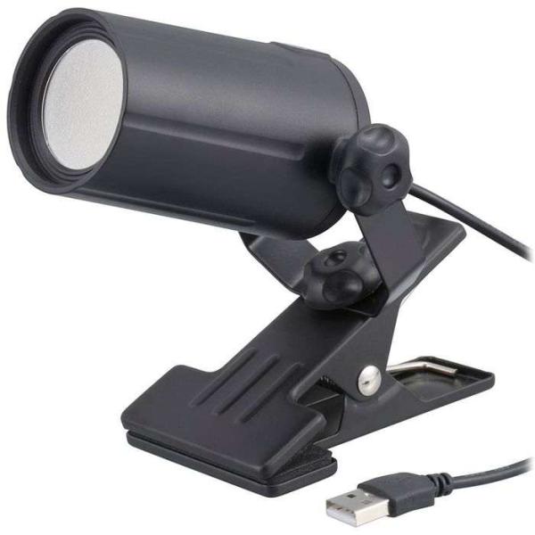 小さくても明るい。全光束約300ルーメン、照度約2000ルクス※直下30cm。LED一体型。スイッチがヘッドにあり、ON／OFFしやすい。USB電源（ACアダプター別売）。屋内用。本体カラーはブラック。