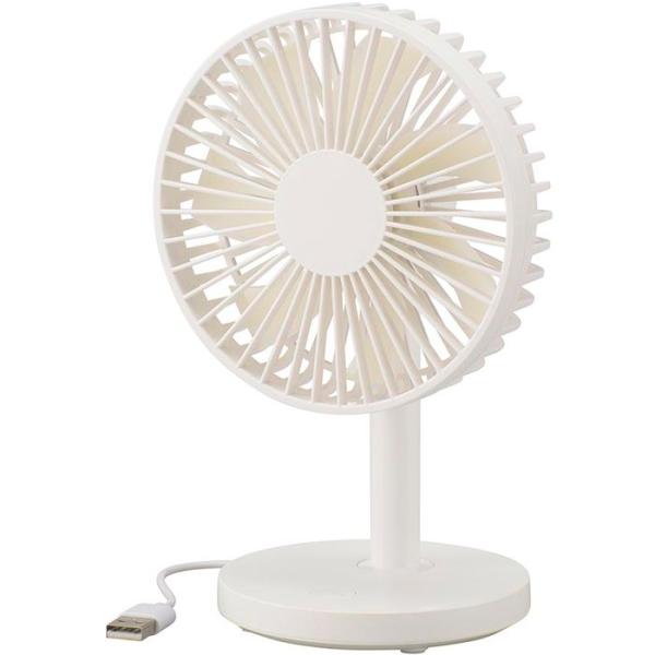 ●風量3段階切替の卓上DC扇風機。　●USB電源。　●7枚羽根。　●上下4段階に角度調整できます。