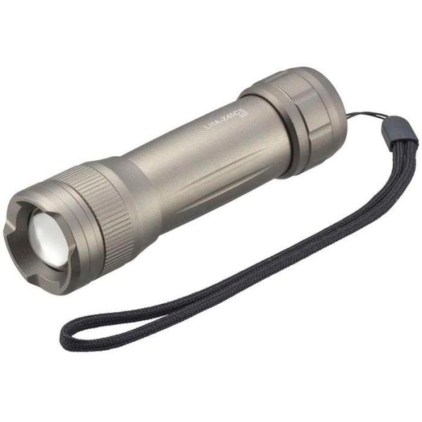 保護等級 IPX7の防浸形（水に浸しても影響がないように保護する）。Zoom（集光/散光）機能搭載。明るさ調節（Low/High）機能搭載。連続点灯（約）12時間 ※LOWモード。電池別売（単4電池×3本）。