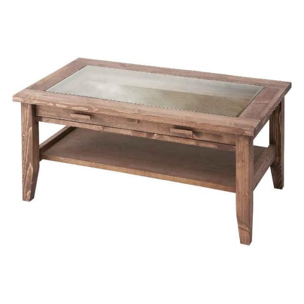 天板にガラスを使用しているので、引き出しにしまったものが見えるコレクションテーブル。お気に入りのポストカードや雑貨を収納してディスプレイするのもよし！雑誌やリモコンをオシャレに収納するのもよし！の万能テーブルです。引き出しの下に棚板も付いて...