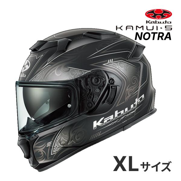 OGKカブト KAMUI-5 NOTRAトライバル模様の力強さと、ラインが魅せる鋭さは走りの軌跡を脳裏に刻むような魅惑のグラフィック。■カラー：フラットブラック■サイズ：XL(61-62cm)※サイズはあくまで目安です。製品の設計により同じ...