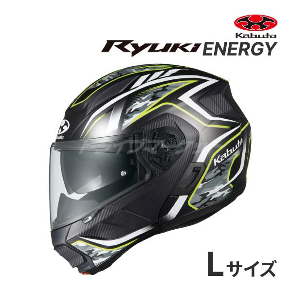 OGKカブト RYUKI ENERGYアクセントになるスポーティラインと"カモフラージュ"がミックスしたアグレッシブなデザイン。■カラー：フラットブラックイエロー■サイズ：L(59-60cm)※サイズはあくまで目安です。製品の設計により同じ...