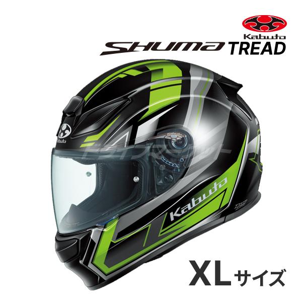 OGKカブト SHUMA TREAD迫力のあるストリームラインが生み出す、スポーティーなグラフィックデザイン。■カラー：ブラックグリーン■サイズ：XL(61-62cm)※サイズはあくまで目安です。製品の設計により同じサイズ表示でも装着感が異...