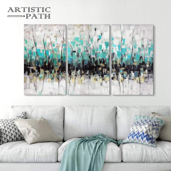 Abstract Artwork Landscape Wall Art: Trees with Gold Foil Painting Picture on Canvas for Living Room (34'' x 20'' x 3 Pa...