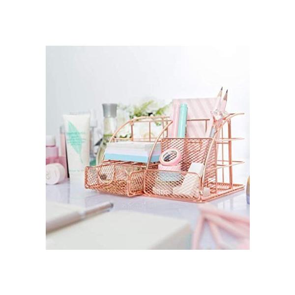 デスクオーガナイザー ペン立て Rose Gold オフィス デスクおしゃれなデスクオーガナイザーで机のアクセントにRose Gold Desk Organizer for Women, AUPSEN Mesh Office Supplie...