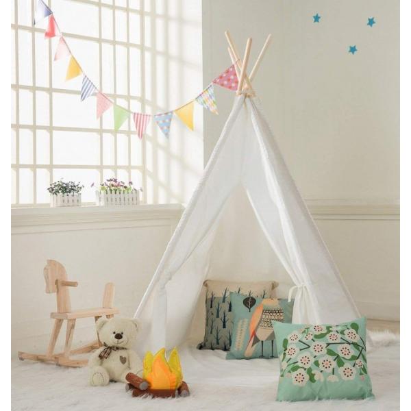 アメリカ発 DalosDream Indoor Outdoor Classic White Cotton Canvas Play Teepee Tent for Toddler Kids with Mat Floor and Carry b...