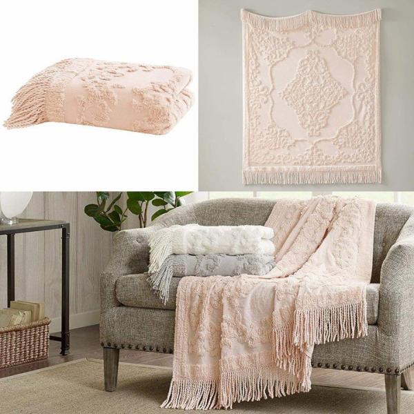 【サイズ】127（W）× 152.4（L） cm※おおよそのサイズになりますのでご了承ください＜仕様＞・綿100%・このスローブランケットはあなたの家の装飾に豪華な追加を提供します・両端に10cmのフリンジが付いたエレガントな房付きシェニー...