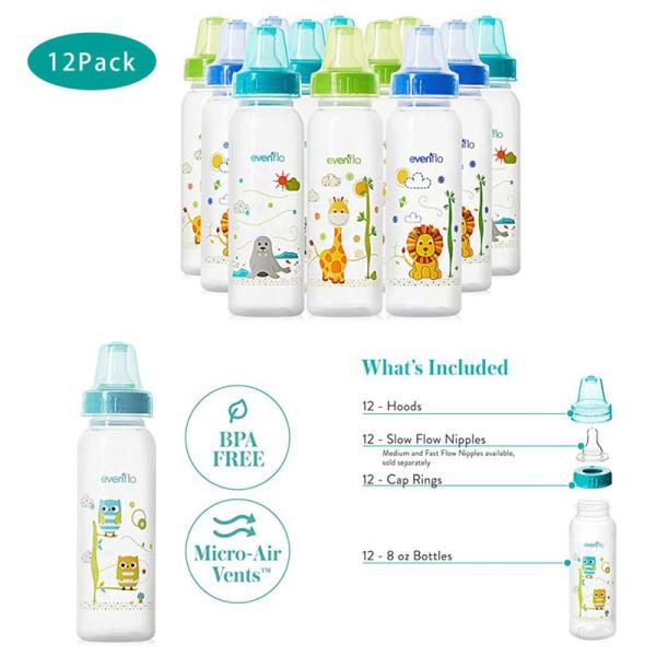 【サイズ】21.6×21.6×17.5 cm※おおよそのサイズになりますのでご了承ください＜仕様＞・3色、12本セット・Evenflo ZooフレンズボトルはクラシックなSlow Flowソフトシリコンニップルを特徴としています・100％B...