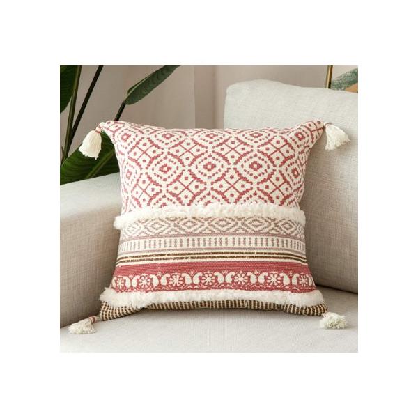 クッションカバー ボヘミアン Tufted Square モロッコ Pinkおしゃれなクッションカバーでお部屋の雰囲気を一気に明るくスタイリッシュに。blue page Boho Tufted Decorative Throw Pillow...
