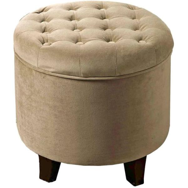 ホームポップ 椅子 HomePop K6171-B117 ラウンド ストレージ オットマン 収納ファブリックボタン付きのタフテッドトップ素朴な茶色の木仕上げの脚サイズ　48.2 x 48.2 x 45.7cm