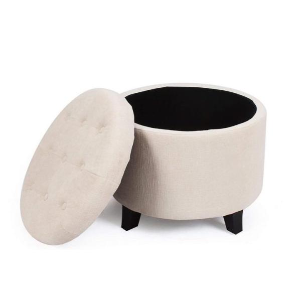 アメリカ発 Adeco Microfiber Flannelette Fabric Cushion Round Button Tufted Lift Top Storage Ottoman Footstool, Height 17 Inch...