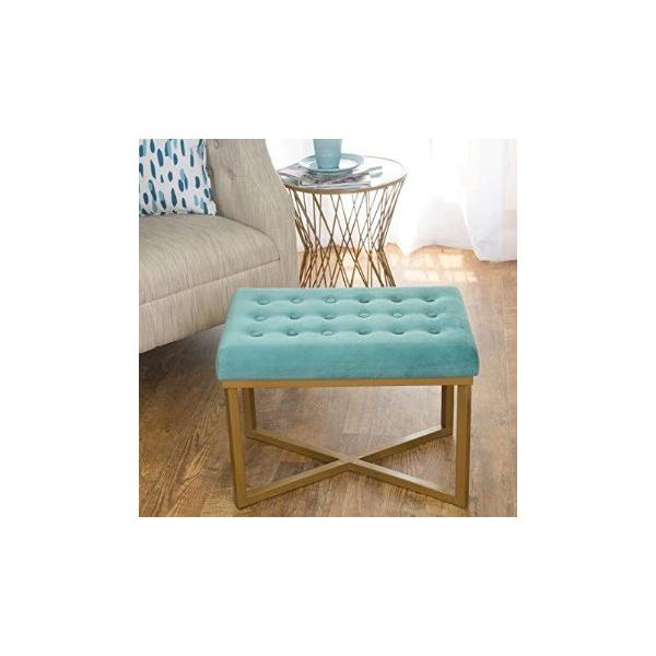 オットマン スツール フットスツール ベルベット ブルー Teal リラックスタイムに大活躍のおしゃれなオットマン HomePop Velvet Tufted Ottoman with Metal Base, Teal【カラー】 Teal ...