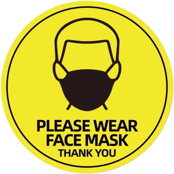 マスク着用のお願い サインステッカー 5枚パック LOSRECAL 直径20.3センチ・5枚パック・マスク着用のお願い (PLEASE WEAR FACE MASK)のサインステッカー・目立つ黄色で、従業員やお客様にマスク着用のお願いメッセ...
