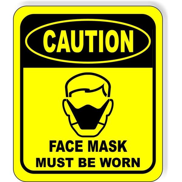 マスク着用必須 サインプレート アルミ複合材 Work House Signs 22x25センチ・マスク着用必須 (CAUTION FACE MASK MUST BE WORN) のサインプレート・丈夫なアルミニウム複合材製・インドア/アウ...