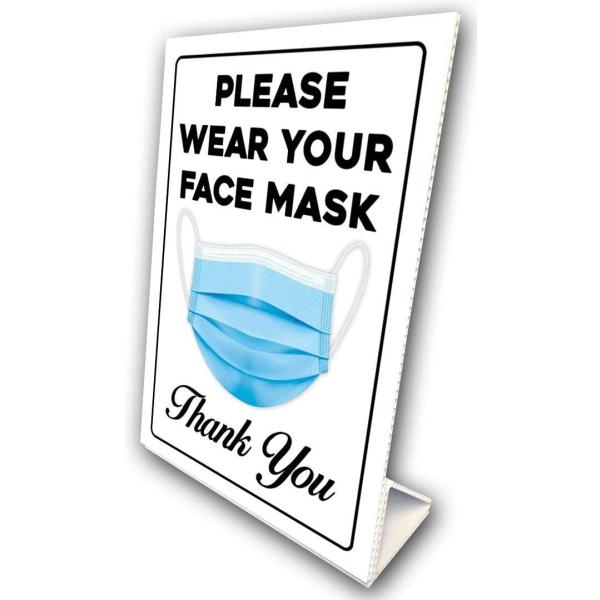 マスク着用のお願い カウンタートップ用 サイン XL PRINTING 30x22x8センチ・カウンタートップ用 マスク着用のお願い (PLEASE WEAR YOUR FACE MASK) のサイン・マチ付きでカウンターやデスクに最適サイ...