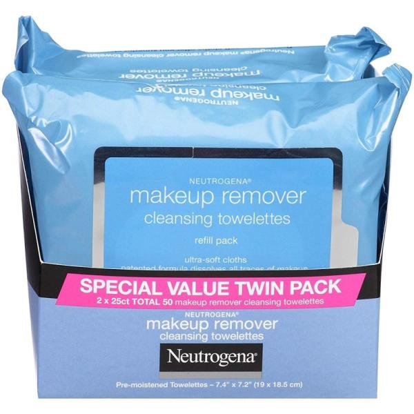 ニュートロジーナ メイク落とし Neutrogena クレンジング ペーパータオル 25枚 2個サイズ　8.8×12.1×10.1cmニュートロジーナメイクアップリムーバークレンジングタオルのツインパック（1袋に25枚入っています）メイク落...