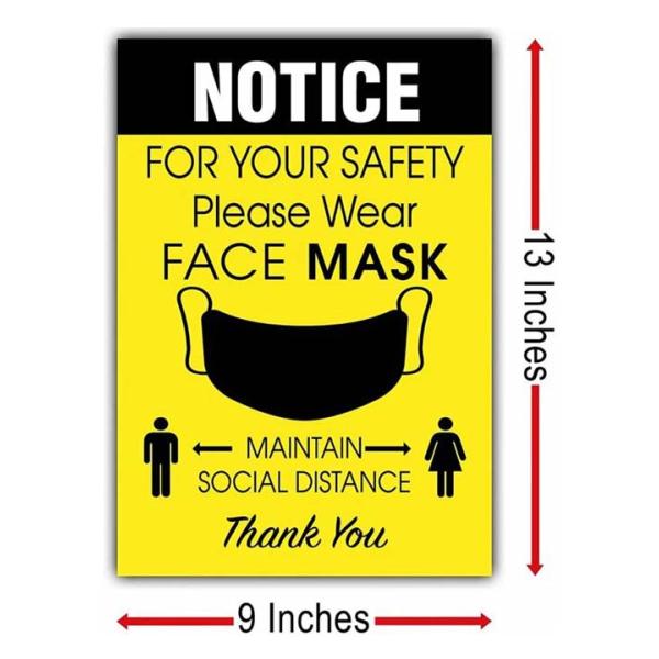 マスク着用＆ソーシャルディスタンスのお願い サインステッカー 2枚パック 33x23センチ イエロー・2枚パック・マスク着用のお願いとソーシャルディスタンスのお願い (FOR YOUR SAFETY PLEASE WEAR FACE MAS...