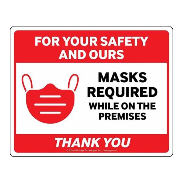 マスク着用必須のお願い サインステッカー 3枚パック Vismark 25x20センチ レッド・3枚パック・全員の安全の為、敷地内ではマスク着用必須 (FOR YOUR SAFETY AND OURS MASKS REQUIRED WHIL...
