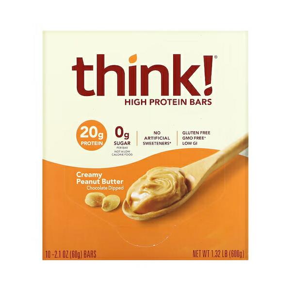シンクシン（thinkThin）のハイプロテインバー10本セットです。クリーミーピーナッツバター味20 g Protein | 0 g Sugar Per Serving | Low GI | Gluten FreeGMO Free†Kos...