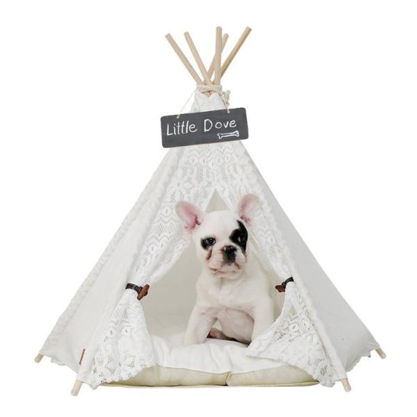 アメリカ発 little dove Pet Teepee Dog(Puppy) &amp; Cat Bed - Portable Pet Tents &amp; Houses for Dog(Puppy) &amp; Cat Lace St...