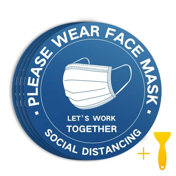 EVQ マスク着用＆ソーシャルディスタンシング（身体的距離の確保）のお願い 両面印刷 サインステッカー 4枚パック 直径25.4cm・4枚パック・マスク着用とソーシャルディスタンシング（身体的距離の確保）のお願いサインステッカー・英語表記 ...