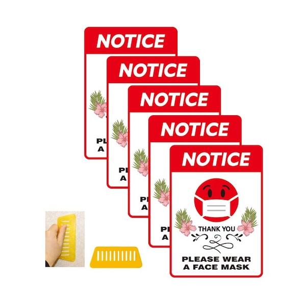 HUPINE マスク着用のお願い サインステッカー 5枚パック 25.4x17.7cm・5枚パック・マスク着用のお願いのサインステッカー・英語表記 (PLEASE WEAR A FACE MASK)・耐久性の高い粘着ビニール製・耐水性・UV...