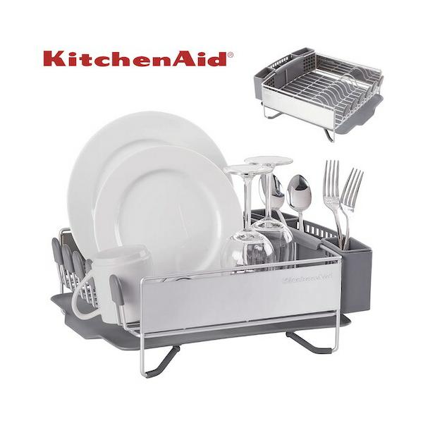 コンパクトなデザインで小さめなカウンタースペースに最適な水切りラックです。・サテンコーティングされた錆びにくいワイヤーが食器を固定し、脚部分にはカウンタートップを傷つないようカバーが付いています。・自動的に流しに排水できる排水ボードはラック...