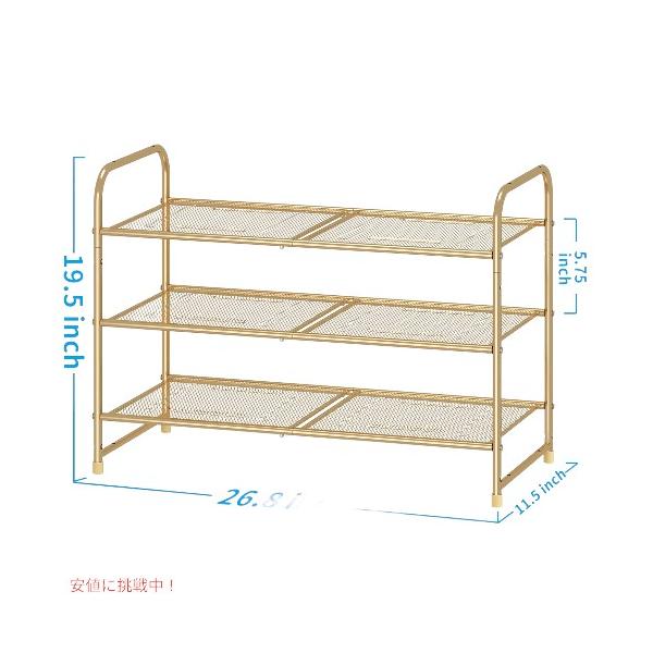 3-TIER SHOE RACK 男性用、女性用の靴を9〜12足収納できます。キッチンやリビングの雑貨を収納できます。ヒールに最適 細いメタルワイヤーメッシュは、小物の落下を防ぎ、スティレット、ブーツ、シューズ、ハイヒールなどの靴を安定させ...