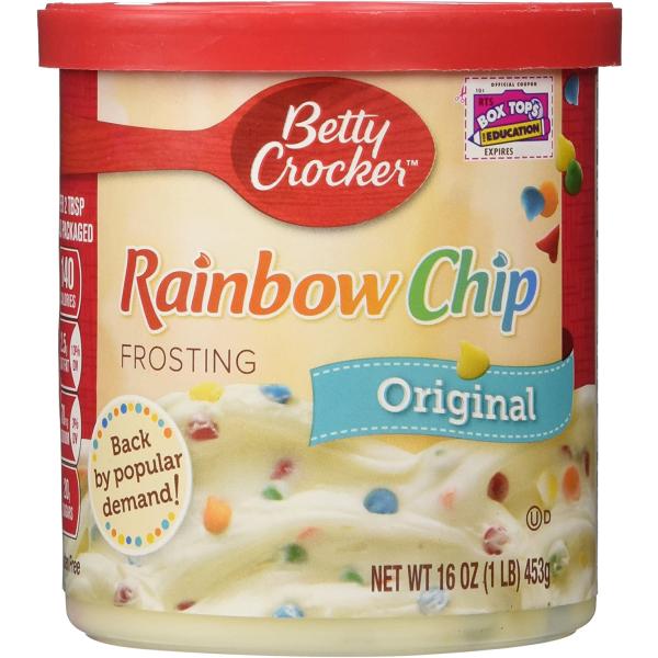 定番のグルテンフリー レインボー チップ フロスティングケーキ、クッキー、カップケーキに最適Betty Crocker のクリエイティブなデザート レシピを探るカラフルで風味豊か