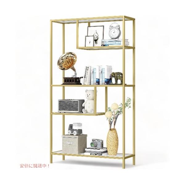 オープンシェルフ、たくさんの収納スペース - ゴールドのブックシェルフはクリーンなライン構造のオープンシェルフデザインで、たくさんのスペースを提供し、ディスプレイをすべての方向から見ることができます。多機能収納シェルフ - このゴールドのシ...
