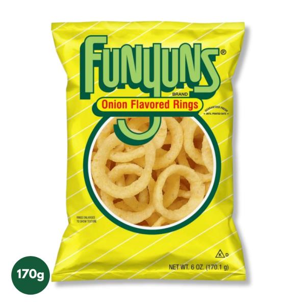 Funyuns ファニオン 玉ねぎ風味 スナック 6ozサクサクとした食感と豊かなオニオンの風味が特徴のアメリカンスナックです。【内容量】6oz / 170g x 1個お菓子 スナック オニオン風味 リング
