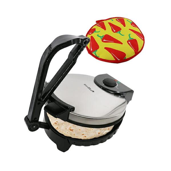自宅でロティ、チャパティ、トルティーヤ、ナン、プーリやパブバジが作れます！・10インチ（約25.4cm）のロティが作れます。・焦げつきにくいノンスティック素材・電源オン（赤）、調理ができる状態（緑）をライトで表示・丈夫なステンレススチール製...