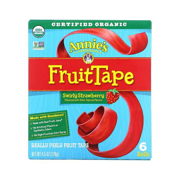 アメリカの子供に人気のスナック！ロール状にしたお菓子はフルーツロールアップだけじゃない！オーガニックの果汁を使用した、はがして食べるフルーツテープです。商品：Annie's Homegrown フルーツテープフレーバー：スワーリーストロベリ...