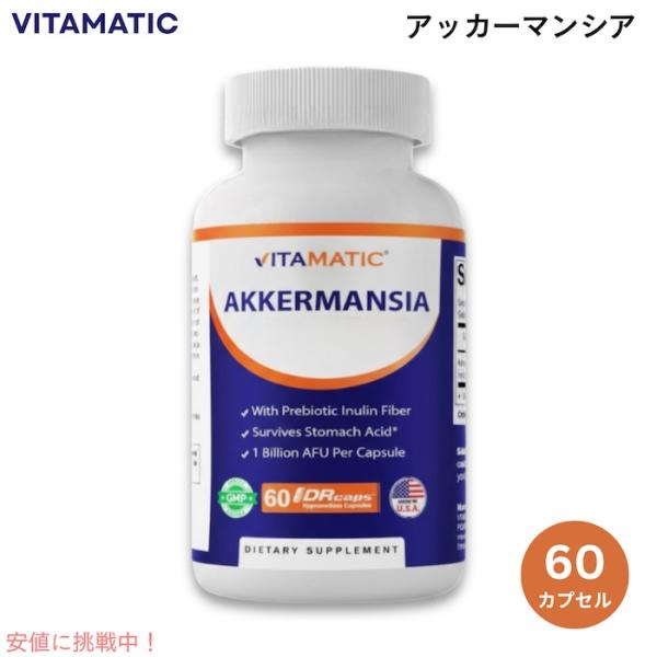 Vitamatic アッカーマンシア イヌリン配合 60カプセル（約２か月分）10億AFU サプリ 乳酸菌 Akkermansia Muciniphila 60 Caps