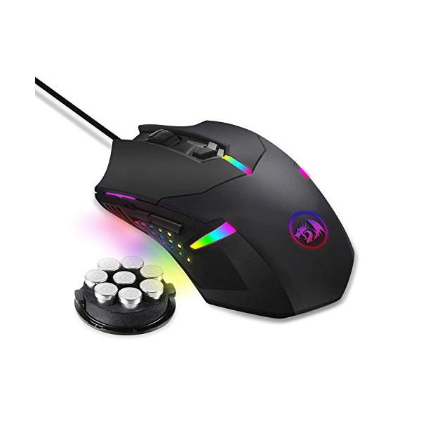 Redragon M601 RGBゲーミングマウスバックライト付き有線人間工学に基づいた7ボタンプログラマブルマウスセントロフォラス、マクロ記録および重量調整セット7200 DPI for Windows PC（黒） サイズ : 4.88 ...