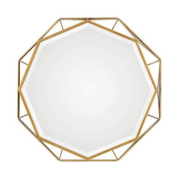 温かみのあるゴールド仕上げを施した立体的なデザインに構築された手鍛造の鉄。ミラーは寛大な11/4"斜角を備えています。おおよそのサイズ : 3.5 x 30x30インチ 重さ : 15ポンド B0768PL5F9