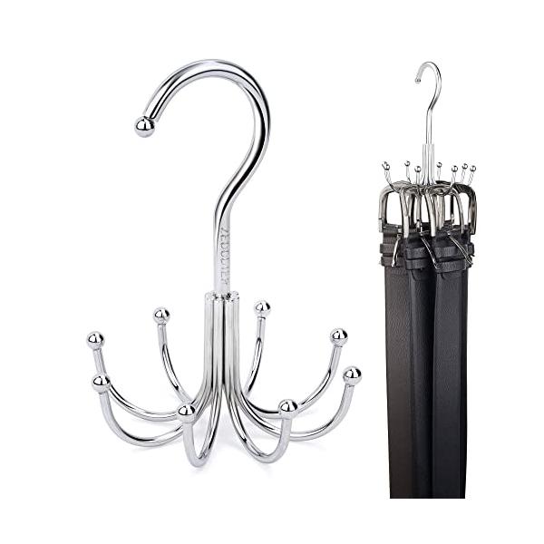 クローゼットの必需品オーガナイザー: ユニークな8フックデザインのおかげで、各ハンガーは最大24個のベルト (各3個のフック) を掛けることができます。ブラジャー、タンクトップ、ネクタイ、スカーフ、財布の収納にも適しています。1つのハンガー...