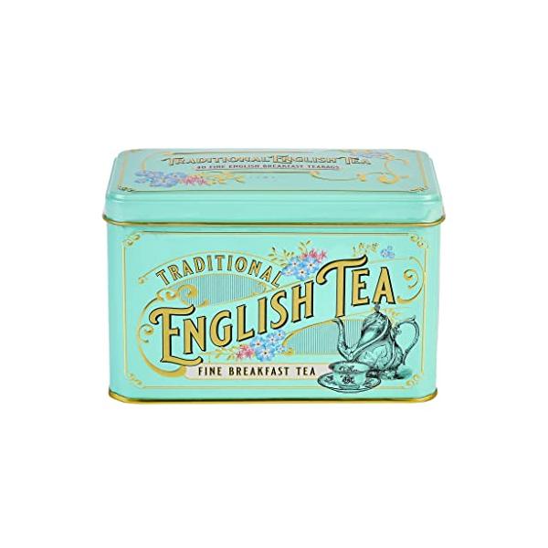 オリジナルのヴィンテージビクトリア朝のティー缶です。特製イングリッシュ ブレックファースト ティーバッグ 40 個入り。フルボディで、ミルクと一緒に飲むと、朝の元気を取り戻すのに最適なブレンドです。キッチンのワークトップに飾るのに最適なサイ...
