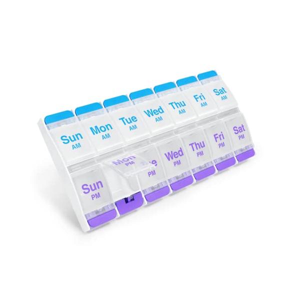 Ezy Dose ウィークリー ピル プランナー - 7 日間の午前/午後のピル プランナー - この午前/午後のウィークリー ピル オーガナイザーは、1 週間の薬のスケジュールを立てるのに最適です。プッシュボタンと透明な蓋は使いやすく、一...