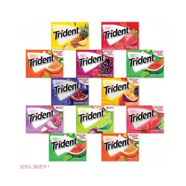 Fruity Trident Sugar Free Gumのフルーティー バラエティ 12パック(10種類)Dragon Fruit Lychee, Lime Passion Fruit Twist, Pineapple TwistStra...