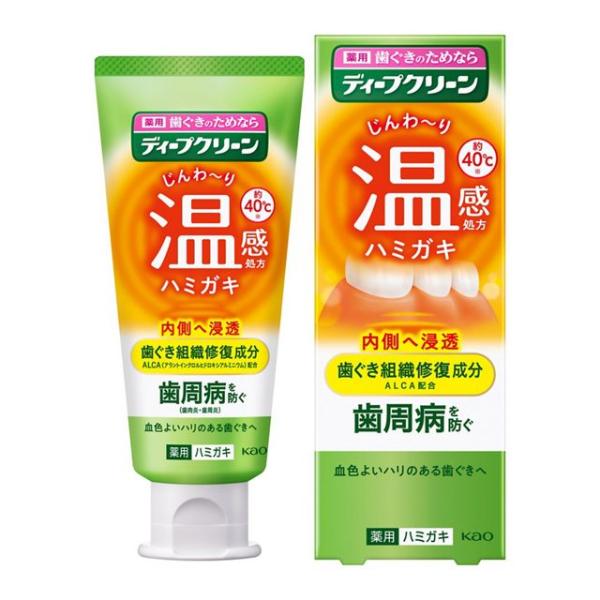 歯ぐき組織修復成分がじんわり内側へ浸透　歯周病予防歯ぐきの奥までめぐり届く。歯ぐきのための約40℃※じんわ〜り温感処方。歯ぐき組織修復成分ALCA（アラントインクロルヒドロキシアルミニウム）が内側まで浸透し、歯周病予防。血色よいハリのある歯...