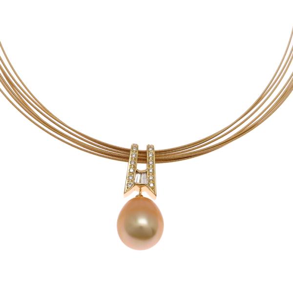 サイズ：全長：約40cm  トップW約12.1mm x H約33.5mm  チェーンから取り外し：不可  ※ 実寸計測材質：K18イエローゴールド付属品：鑑別書状態：中古：A■石真珠：少々スレやエクボあり■地金留め具：小さなキズあり目立つキ...