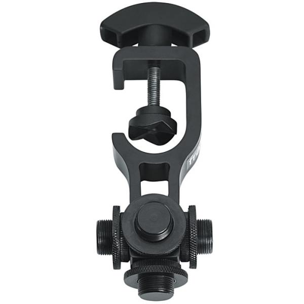 US規格(5/8")のネジに対応したマイクブーム、マイククリップ等、最大4つのアクセサリーを追加できるスタンドマウントホルダー。15〜22mm径のスタンドに取付可能。